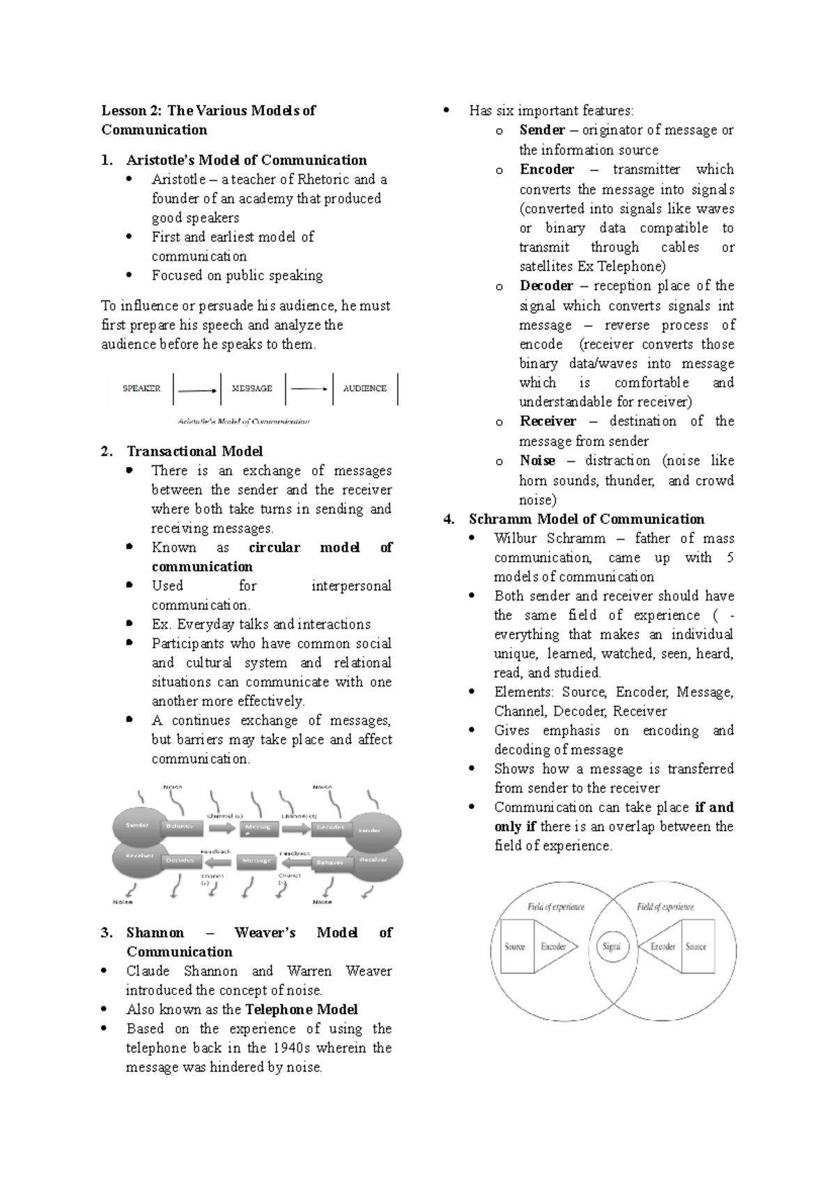 Models of Comunication Reviewer - Lesson 2: The Various Models of ...