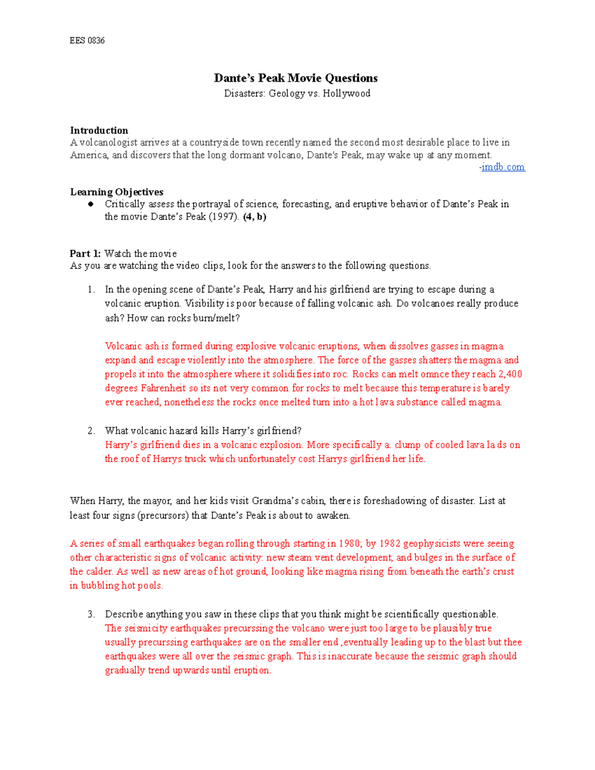 EES 0836 Dante's Peak Movie Analysis Questions and Insights - Studocu
