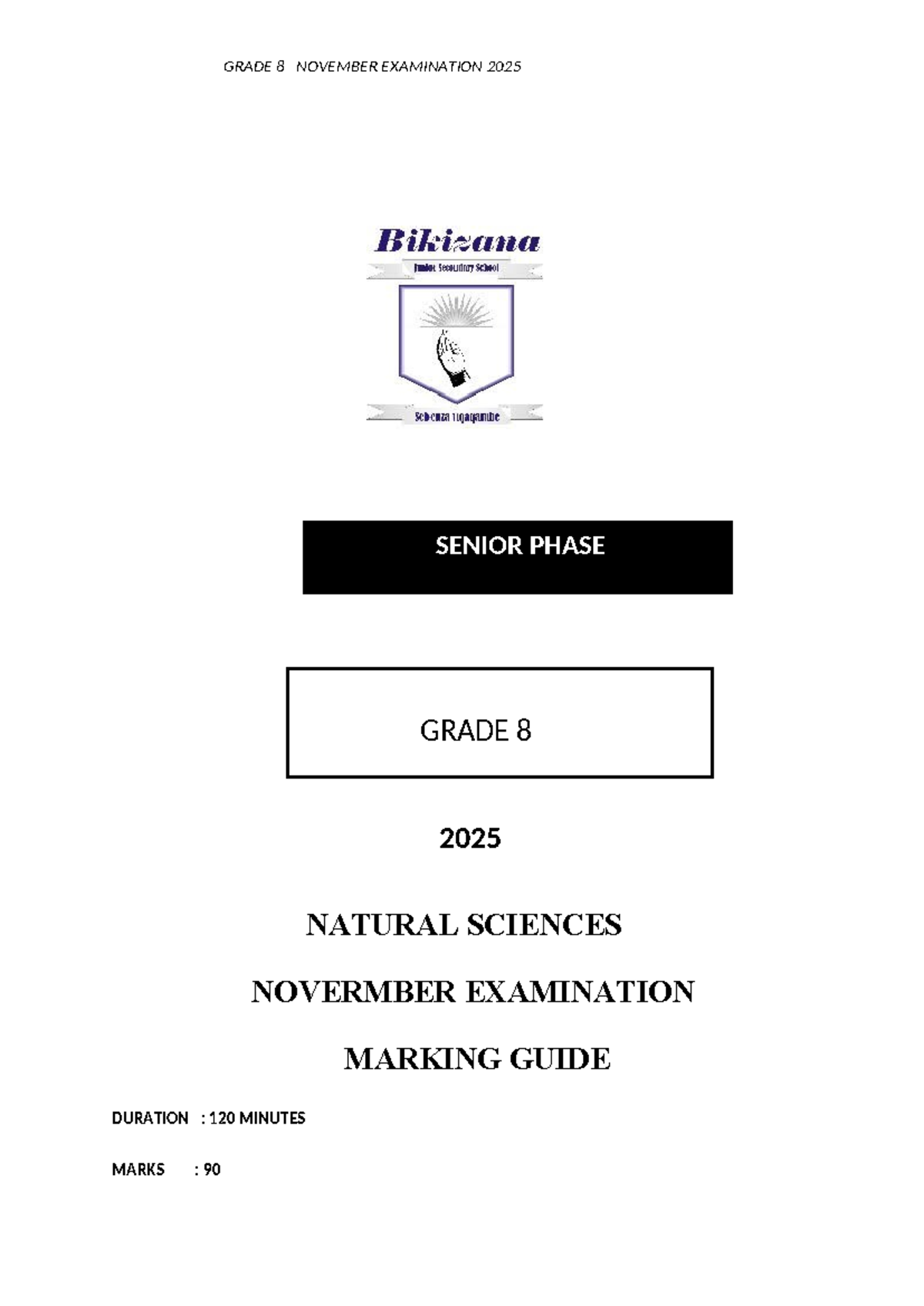 Grade 8 Natural Sciences Nov 2025 Exam Marking Guide - Studocu