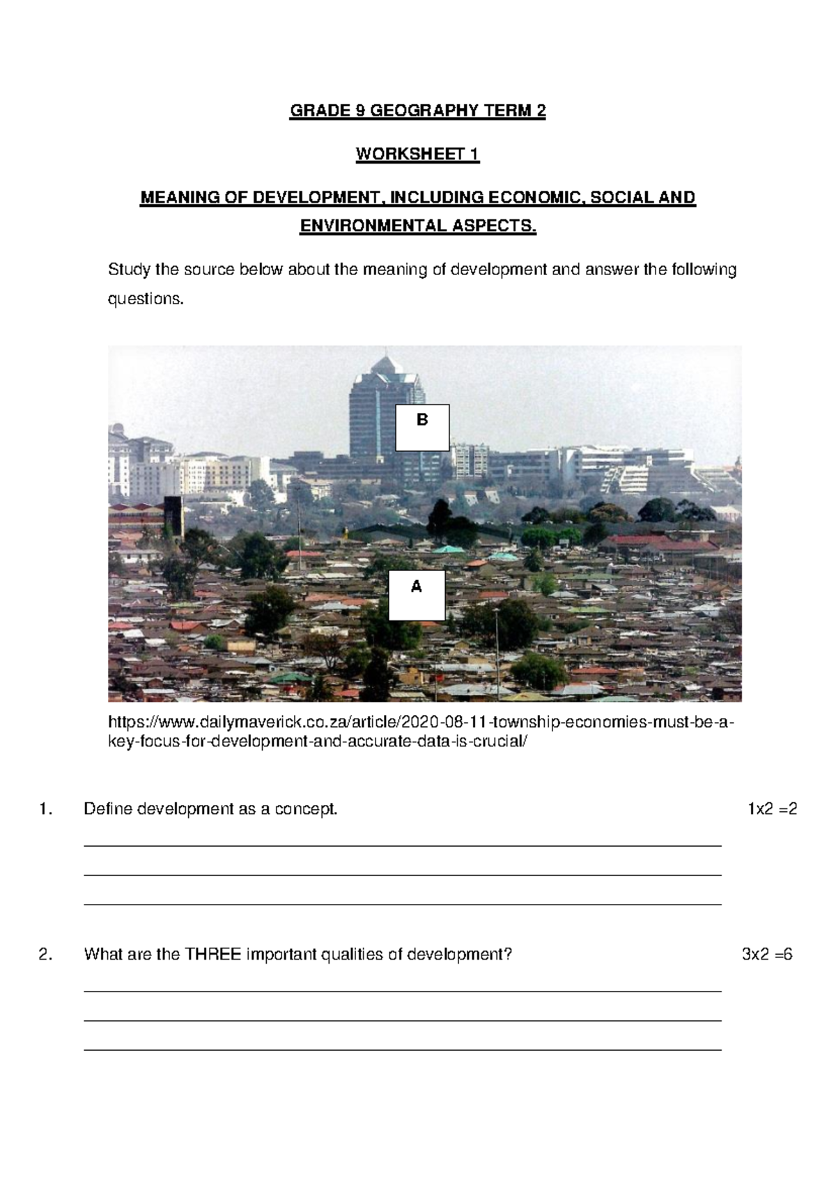 Grade 9 Geography T2 Worksheet Series: Development & Its Impacts - Studocu