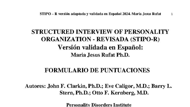STIPO R: Formulario de Puntuaciones Adaptado en Español 2024 - Studocu