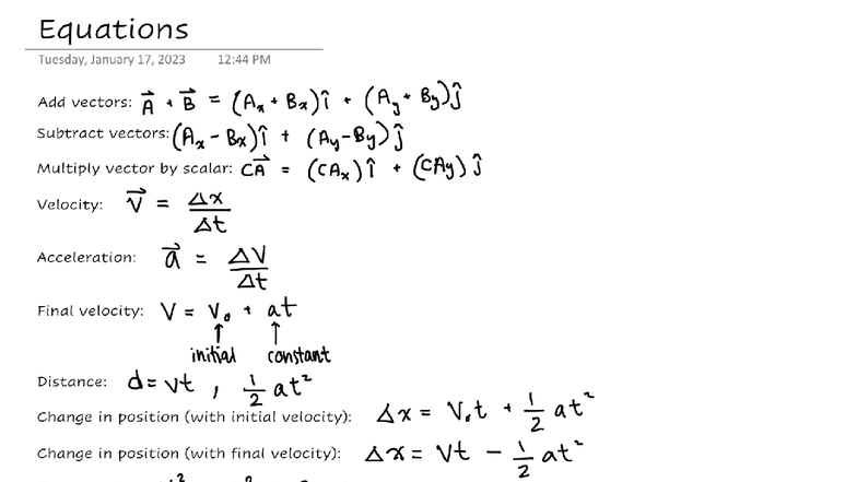 Useful Equations Cheat Sheet for Vectors and Motion (IMG 6123) - Studocu