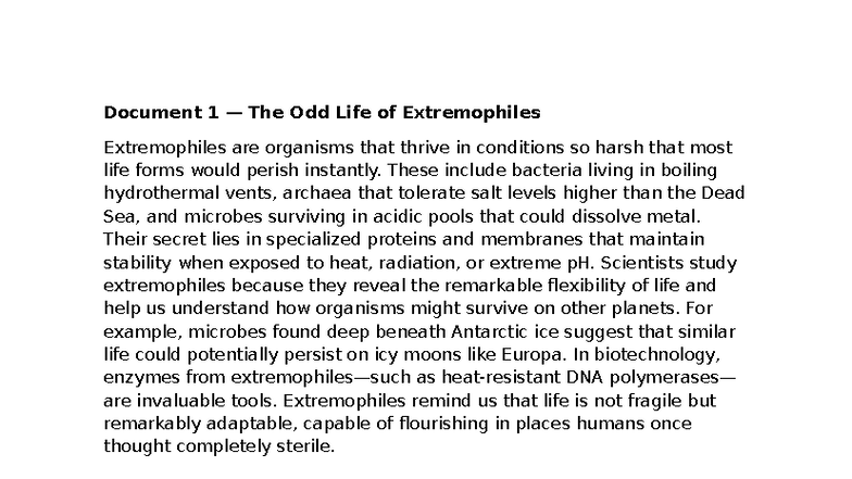 Bio Notes on Extremophiles: Life in Extreme Conditions - Studocu