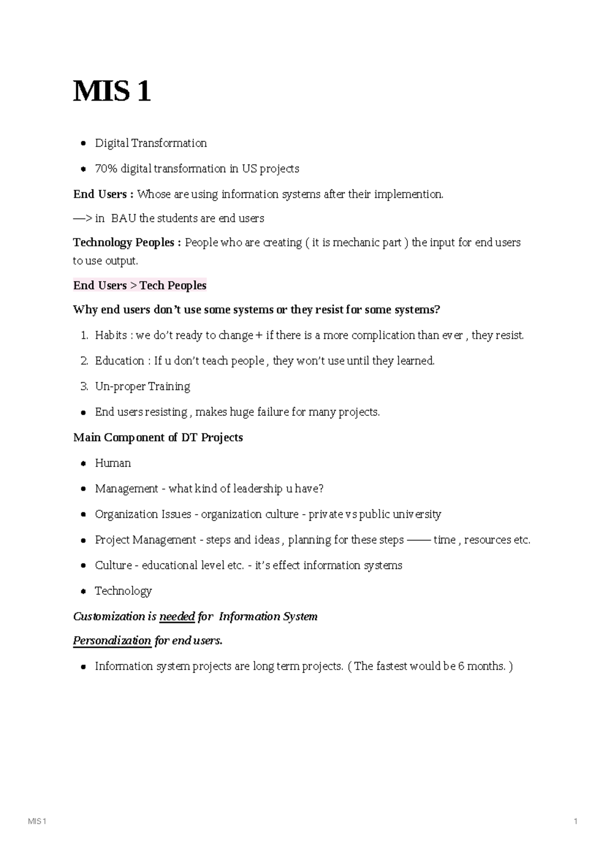 MIS 1 - Digital Transformation: Understanding End Users and Tech Roles ...