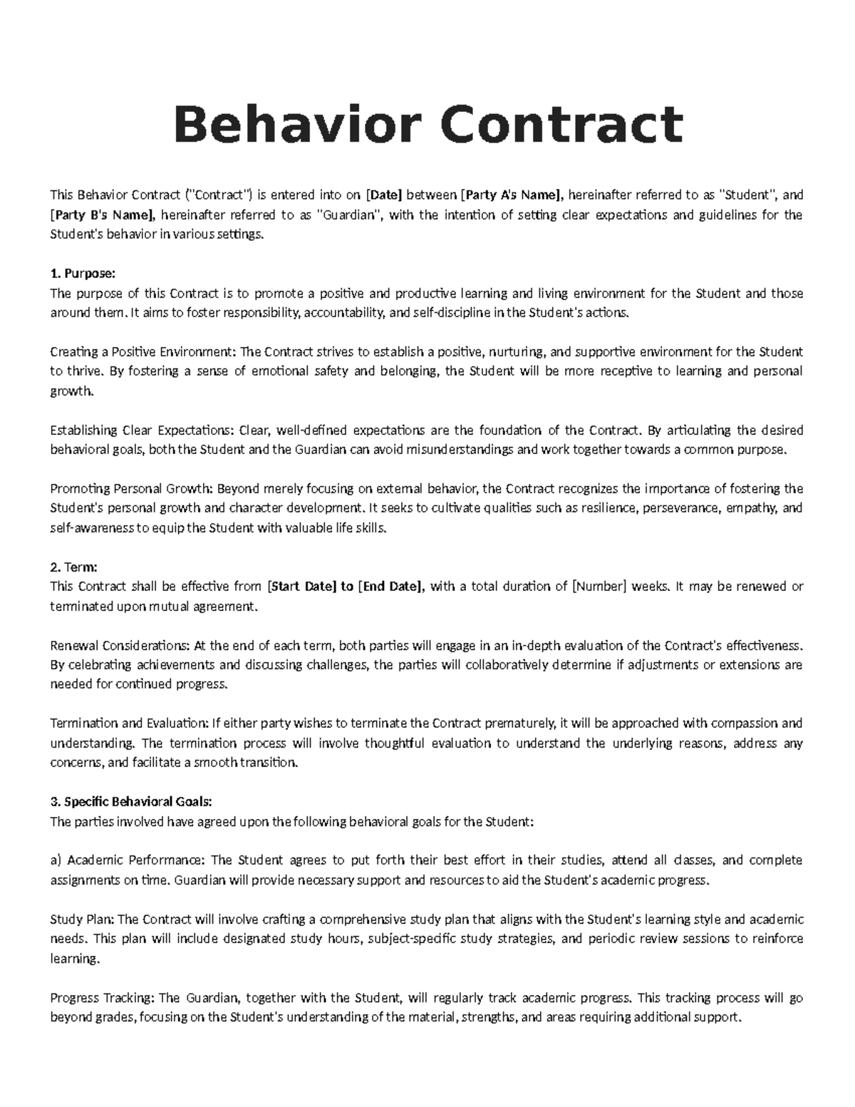 Behavior Contract: Guidelines for Student Success and Growth - Studocu