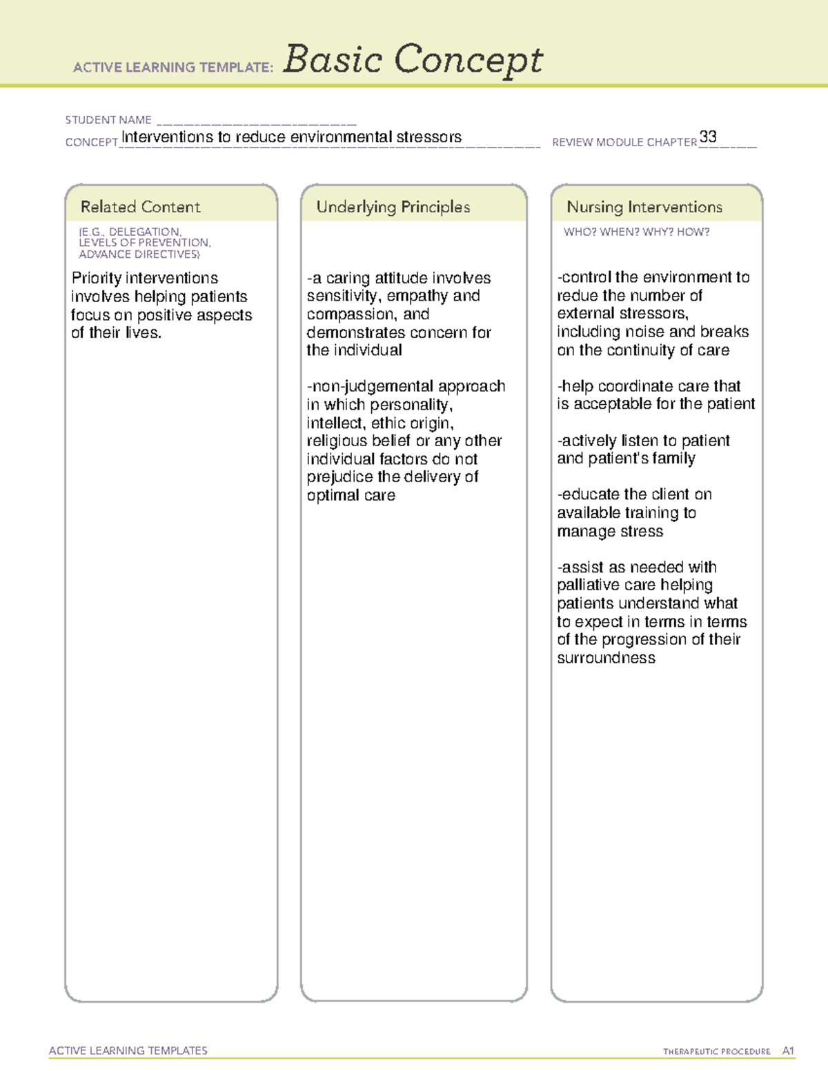 CH 33 interventions to reduce environmental stressors ATI practice ...