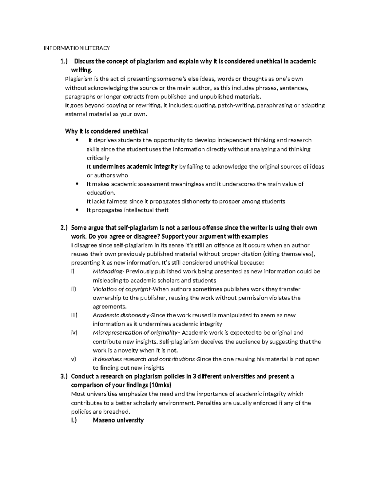 Academic Integrity & Plagiarism Discussion - Info Lit Course Code 101 ...