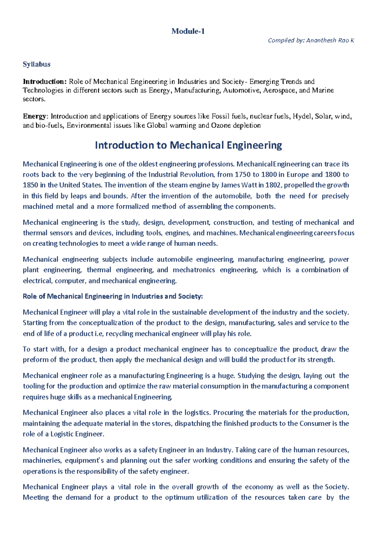 MECH 101: Role of Mechanical Engineering in Energy & Industry Trends ...