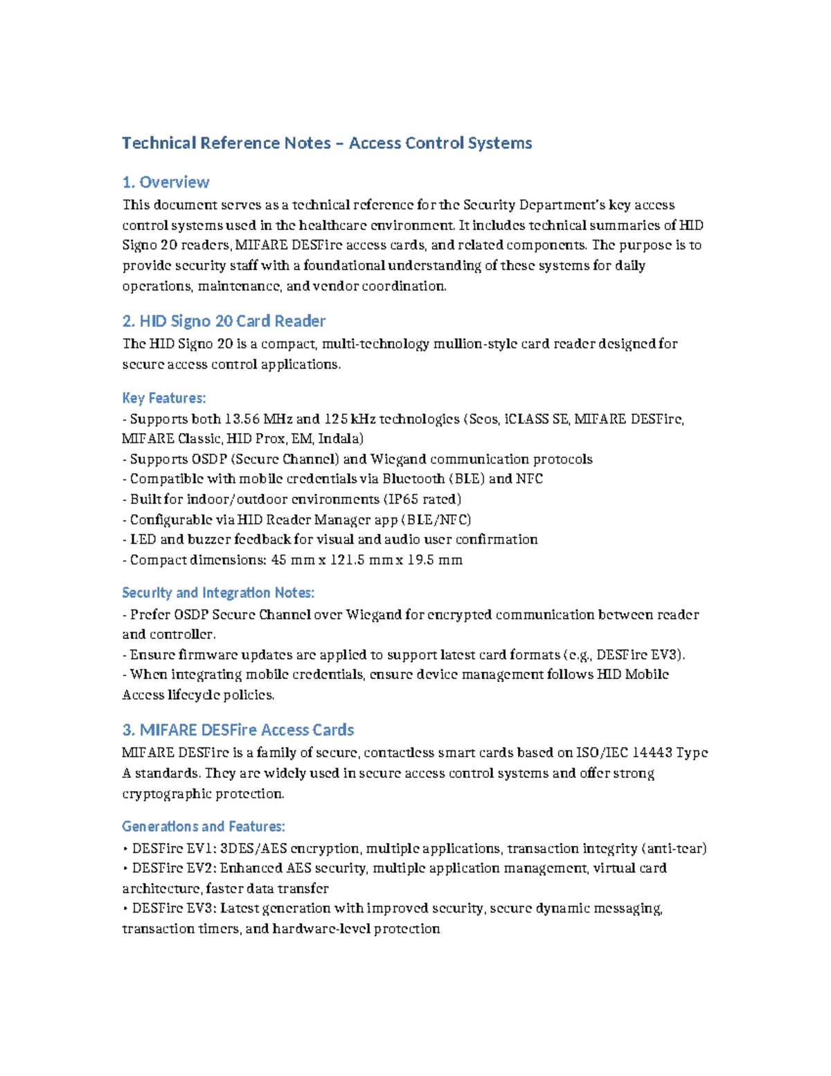 Access Control Systems Technical Reference Notes - Studocu