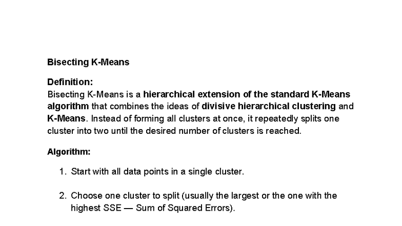 Bisecting K-Means Clustering Algorithm Explained - Studocu