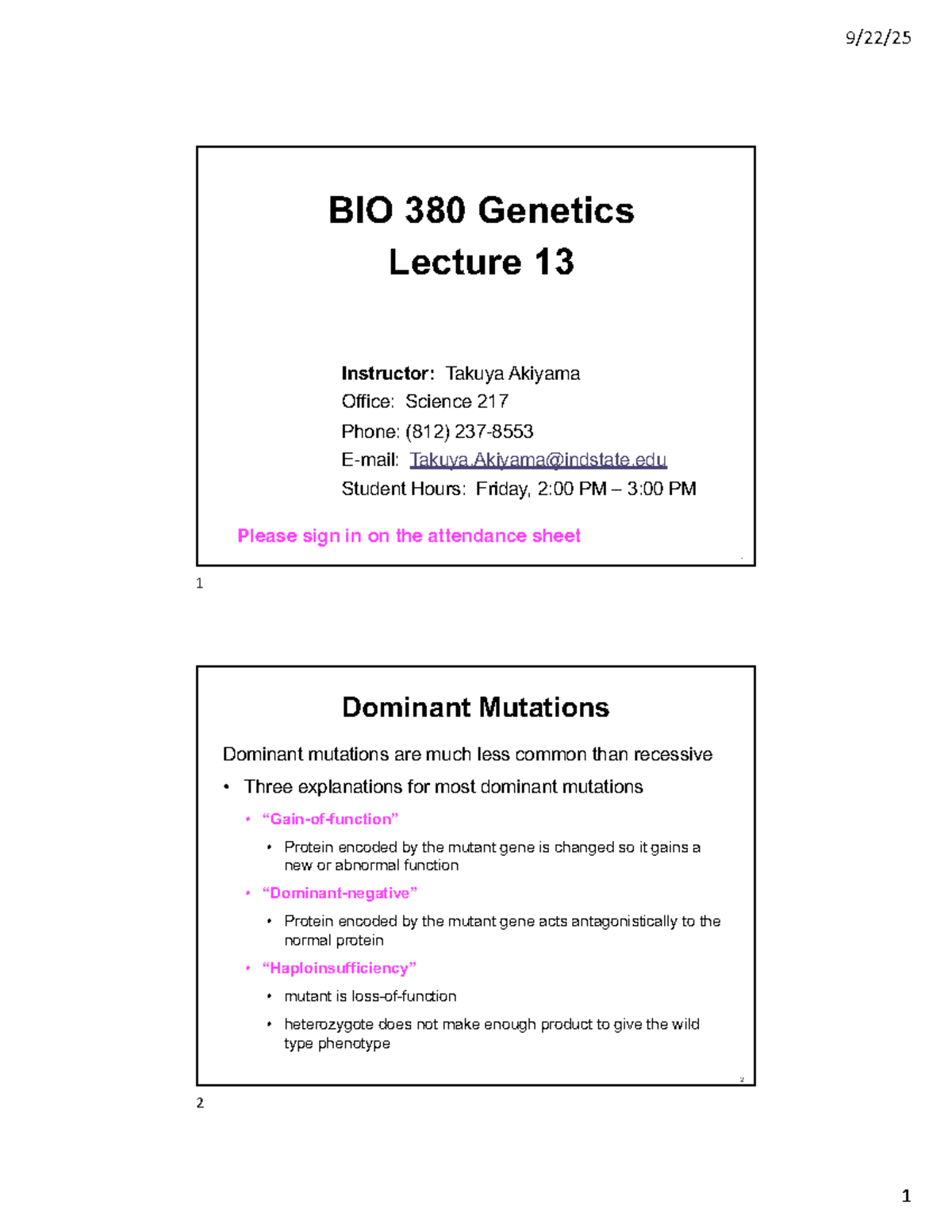 BIO 380 Genetics Lecture 13: Dominant Mutations & Expressivity - Studocu