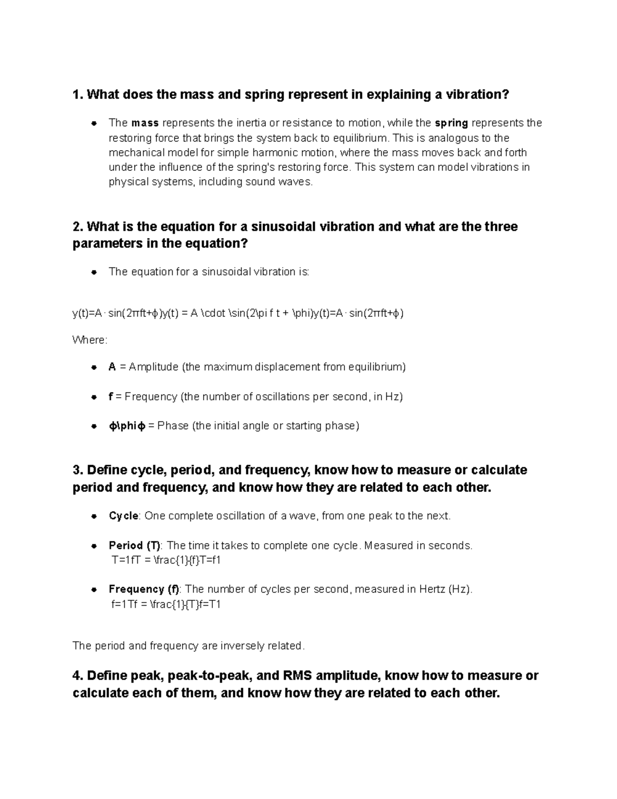 SHS311: Sound Waves and Vibrations Study Guide - 1. What does the mass and spring represent in ...