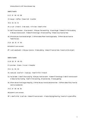 Alek obcy - Brainy kl5 Unit Test 3 B - UNIT 3 Test B Imię i nazwisko ...