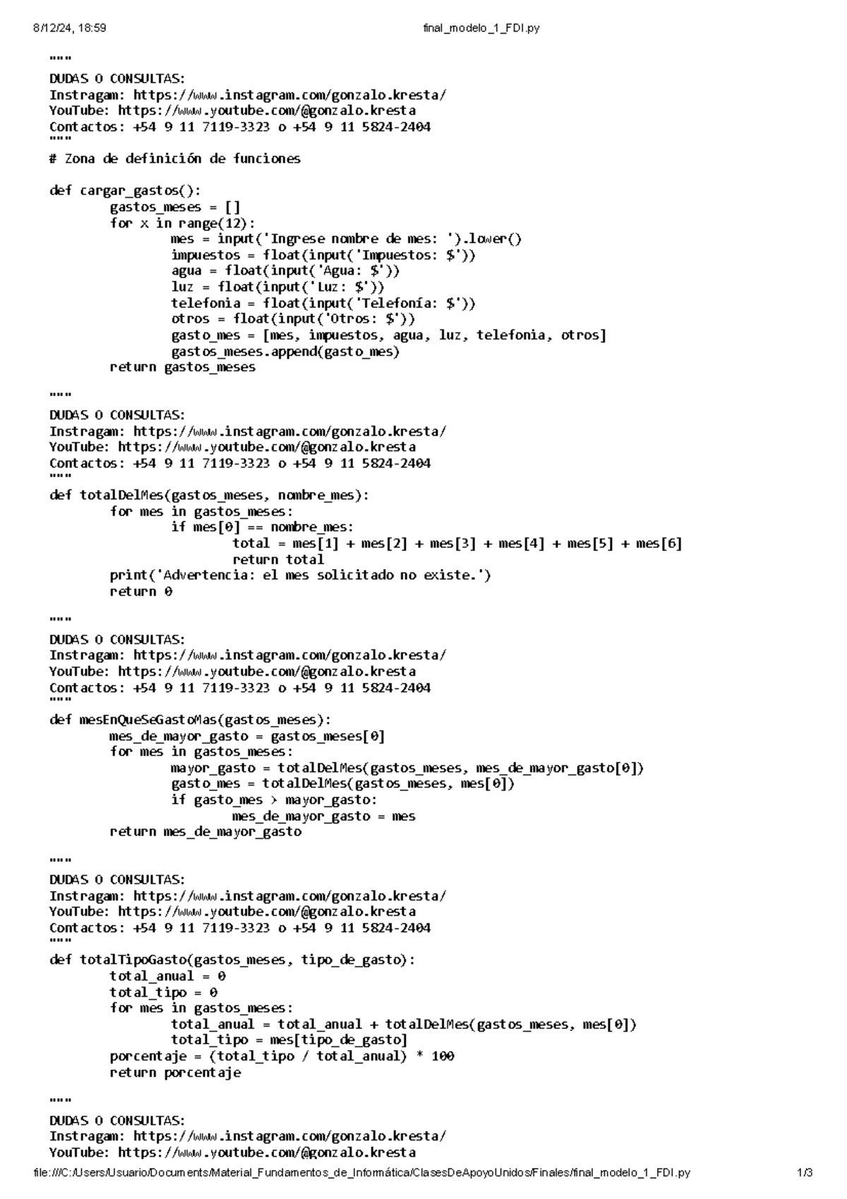 Final Exam Model 1 FDI2: Python Functions for Expense Management - Studocu
