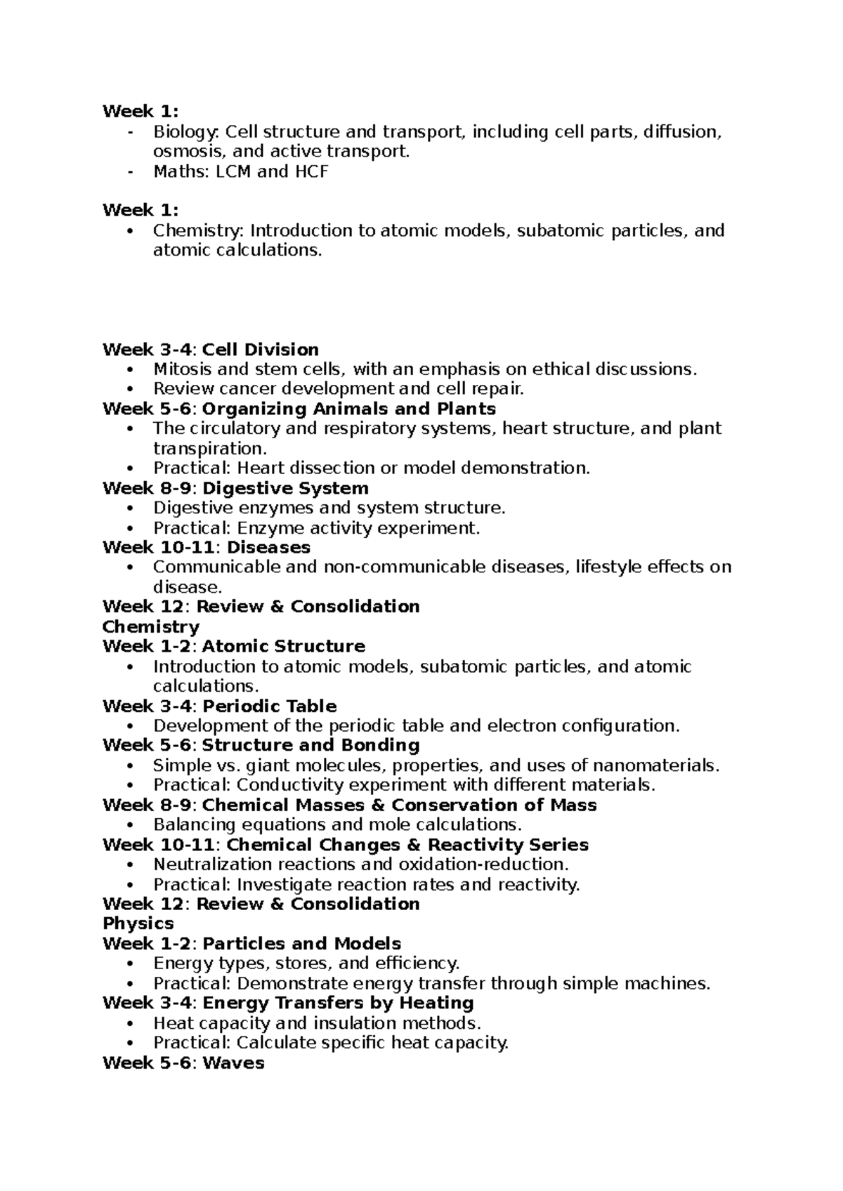 Week 1: Biology, Chemistry, and Physics Overview & Practical Activities ...