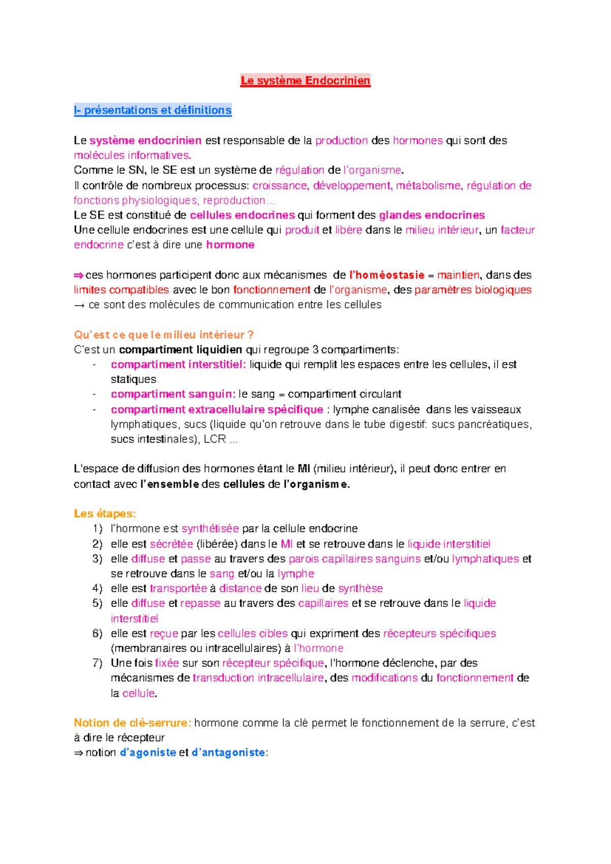 Le système Endocrinien - Le système Endocrinien I- présentations et ...