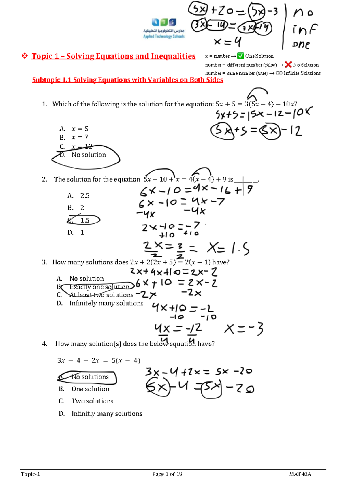 MAT40A - Topic 1: Solving Equations & Inequalities - QP - Studocu