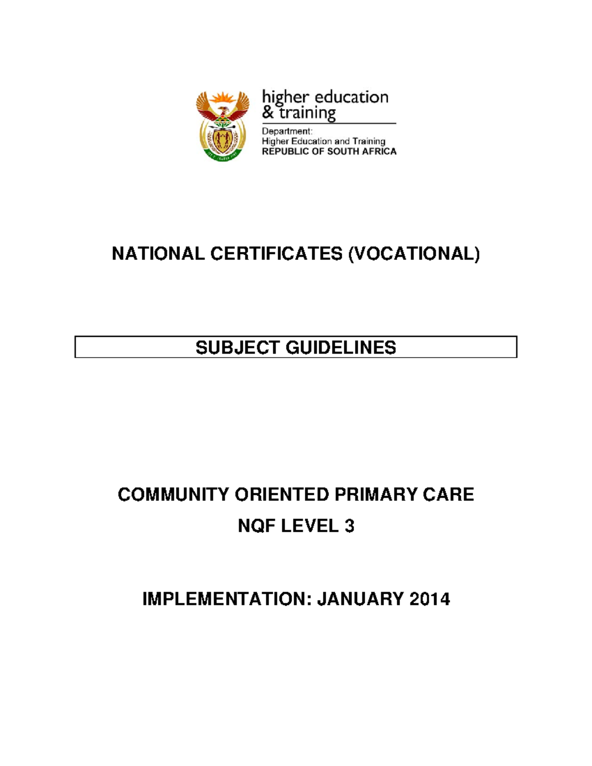 Community Oriented Primary Care: NQF Level 3 Guidelines & Learning ...