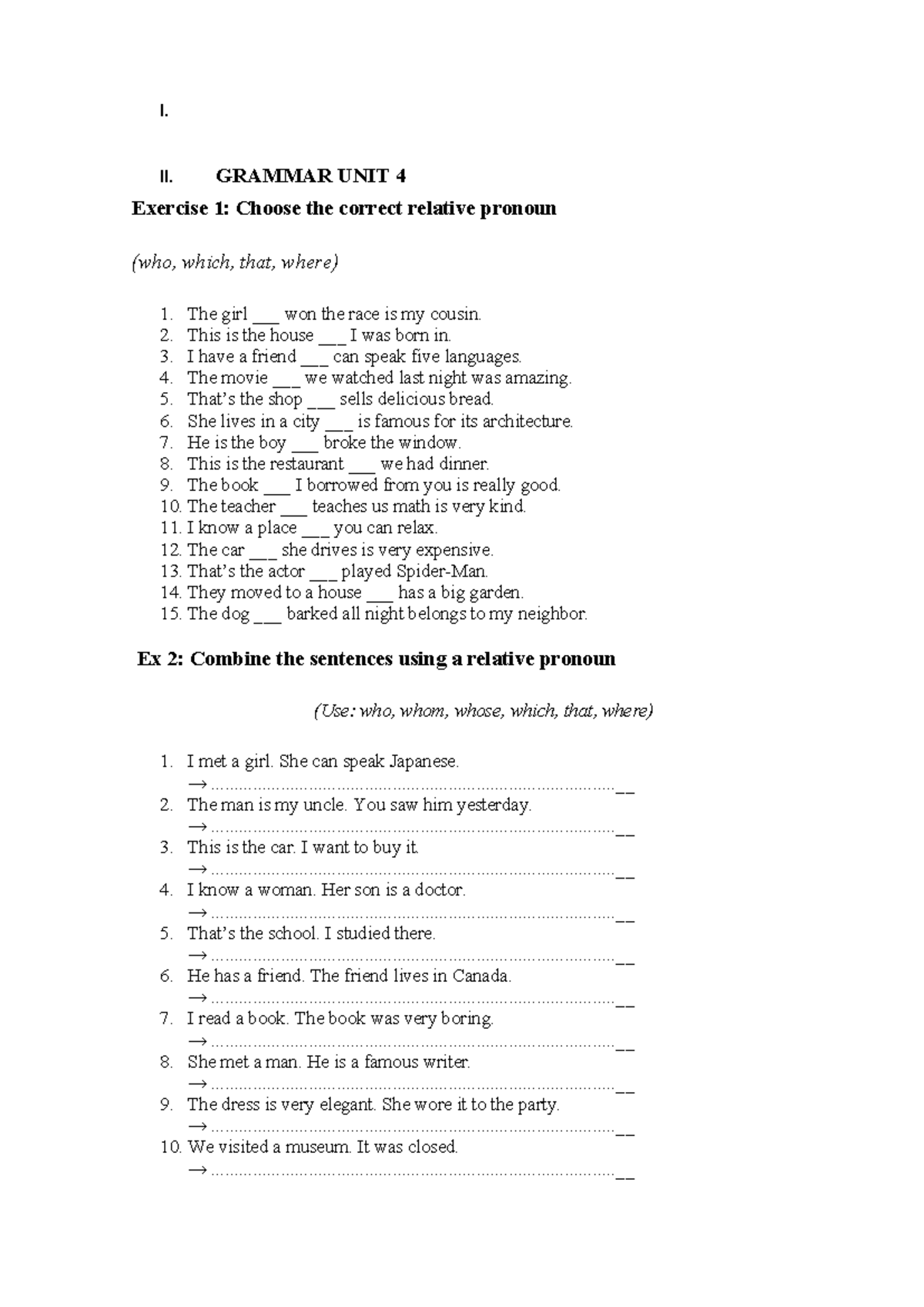 Final Exam: Grammar Exercises 2 - Relative Pronouns & Tenses - Studocu