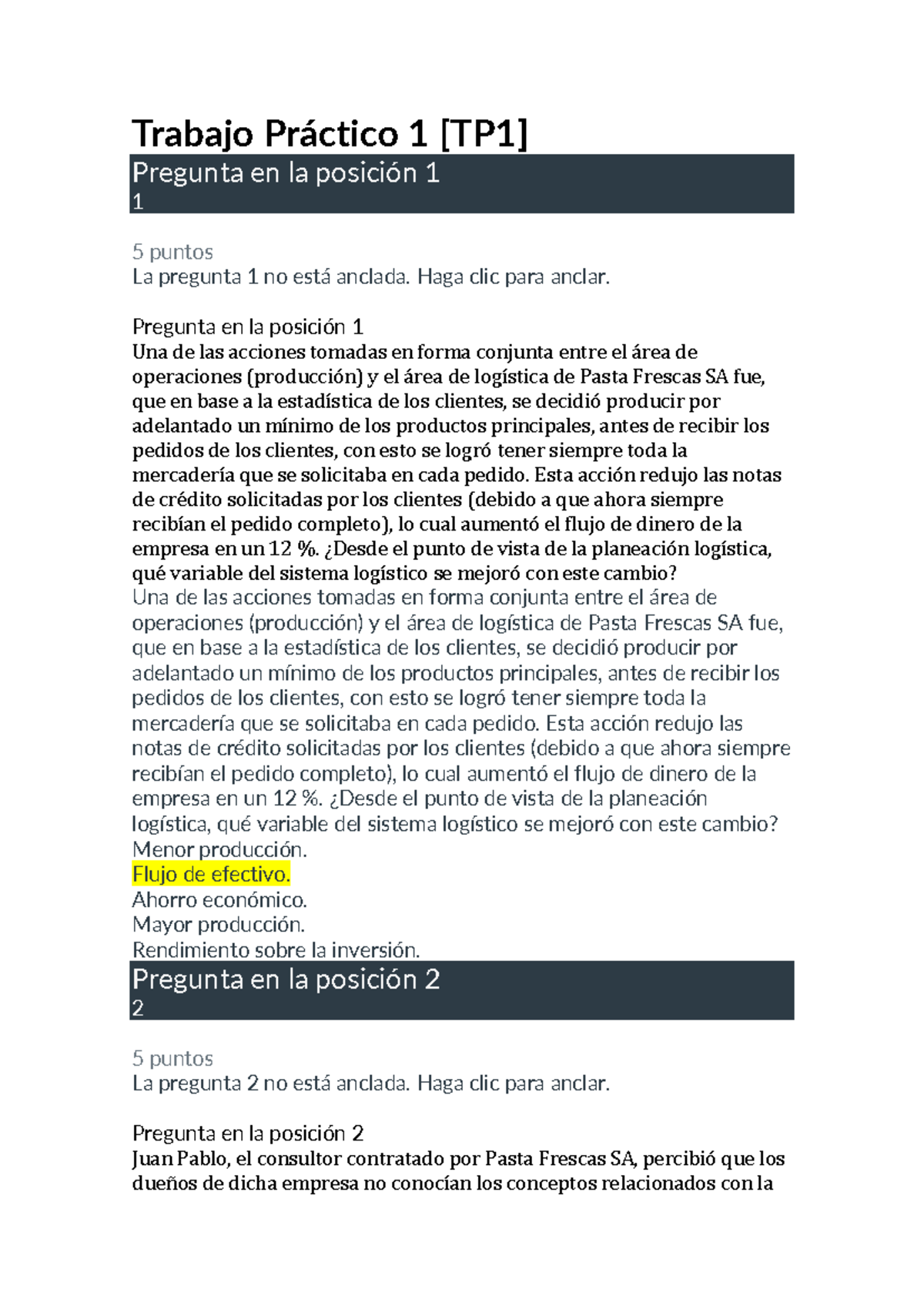 Trabajo Práctico 1 [TP1] - Logística: Análisis de Eficiencia y Mejoras - Studocu