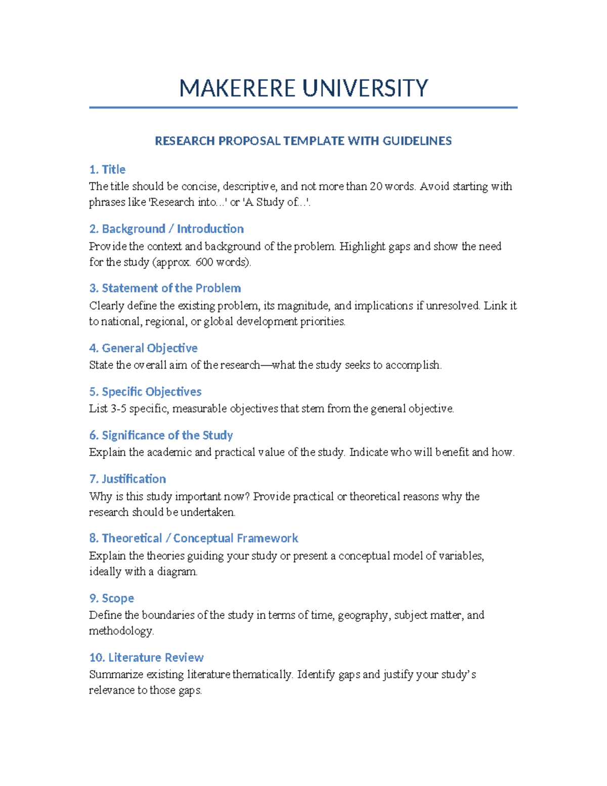 MAKERERE UNIVERSITY RESEARCH PROPOSAL TEMPLATE & GUIDELINES - Studocu