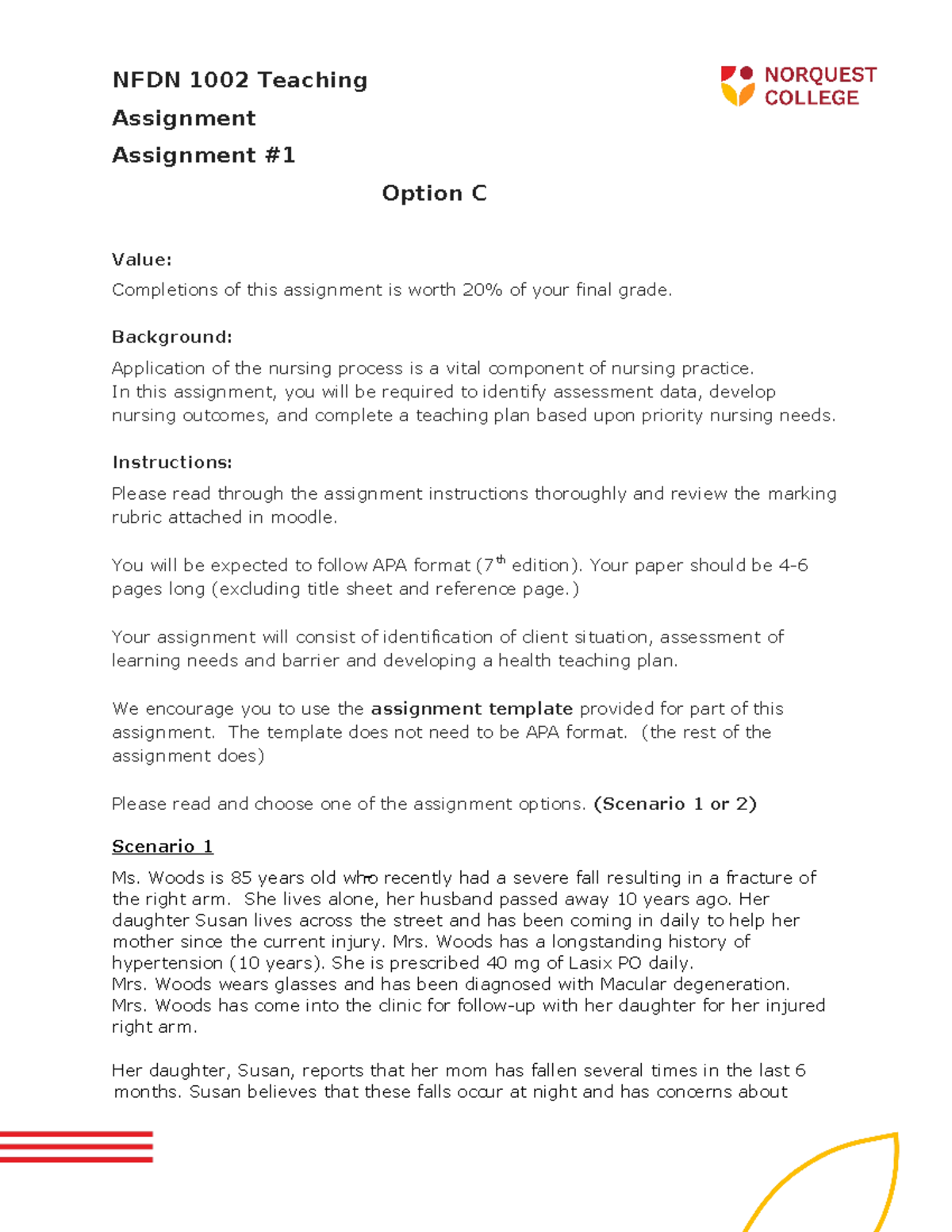 NFDN 1002 Teaching Plan Assignments: Option C Instructions & Scenarios ...