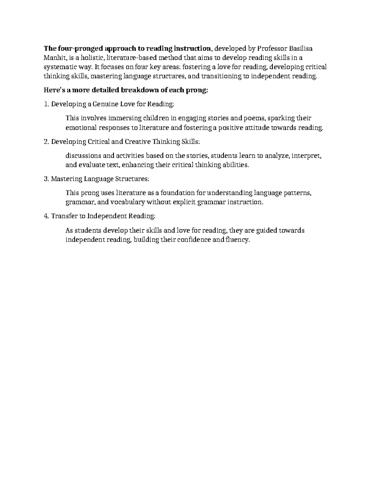 Four-Pronged Approach to Reading Instruction (EDU 101) - Studocu