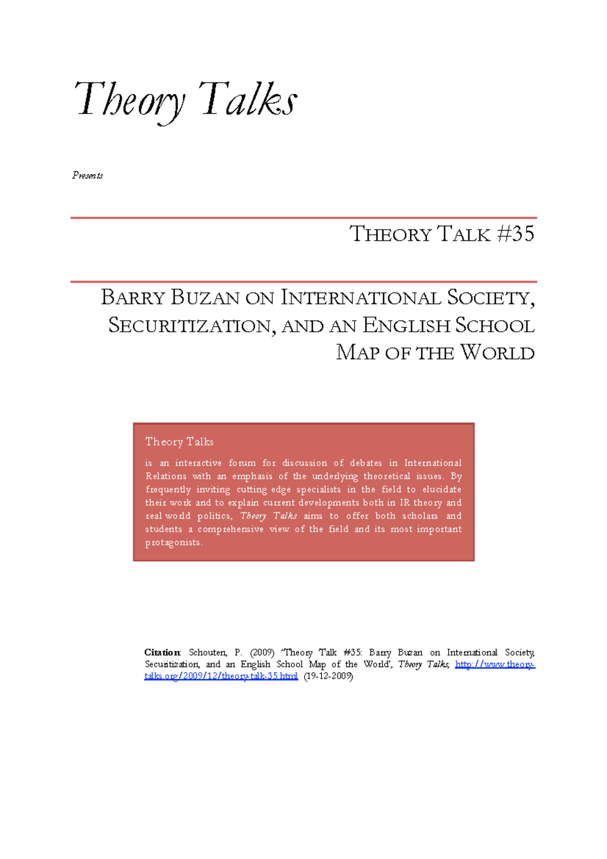Theory Talk #35: Barry Buzan on Int'l Society & Securitization Insights ...