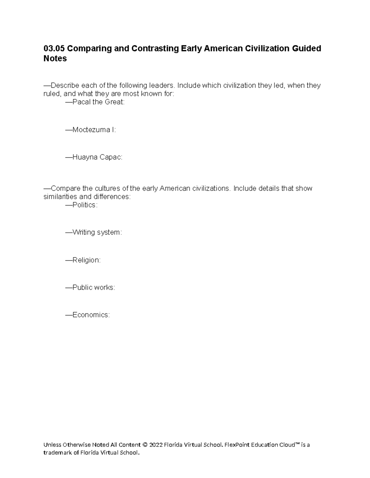 03 05 guided notes - 03 Comparing and Contrasting Early American ...
