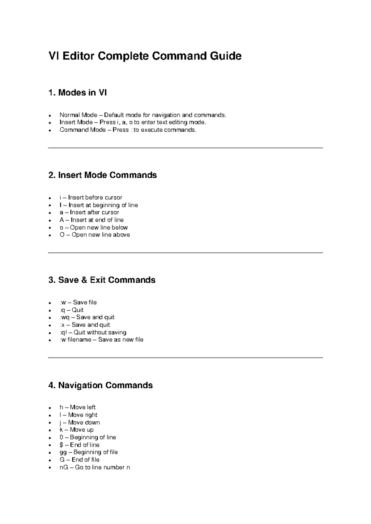 VI Editor Command Guide: Modes, Navigation & Editing Tips - Studocu