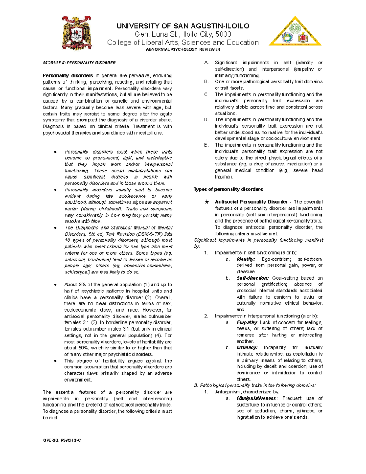 Updated abpsych - Reviewers - Gen. Luna St., Iloilo City, 5000 College ...