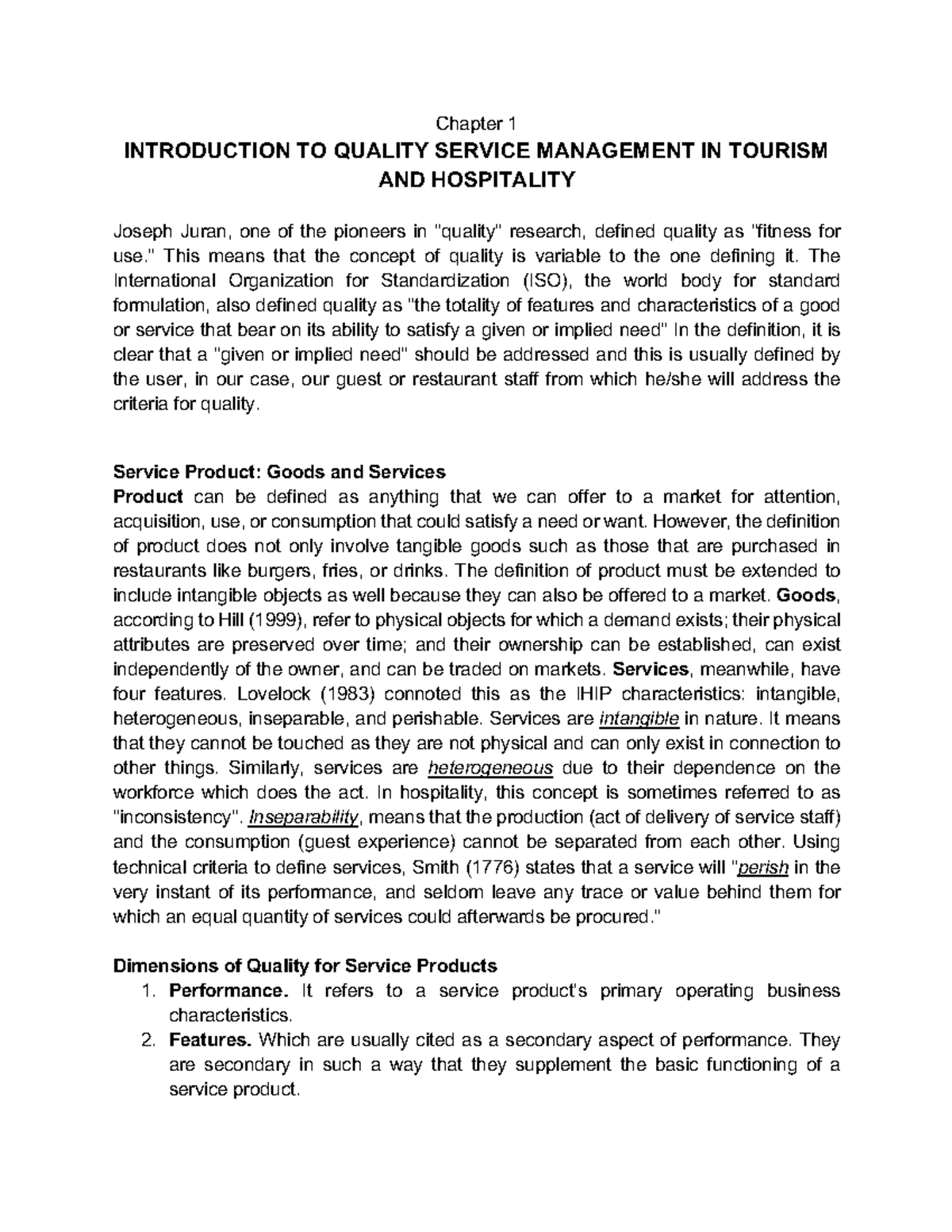 Chapter 1: Introduction to Quality Service Management in Tourism and ...