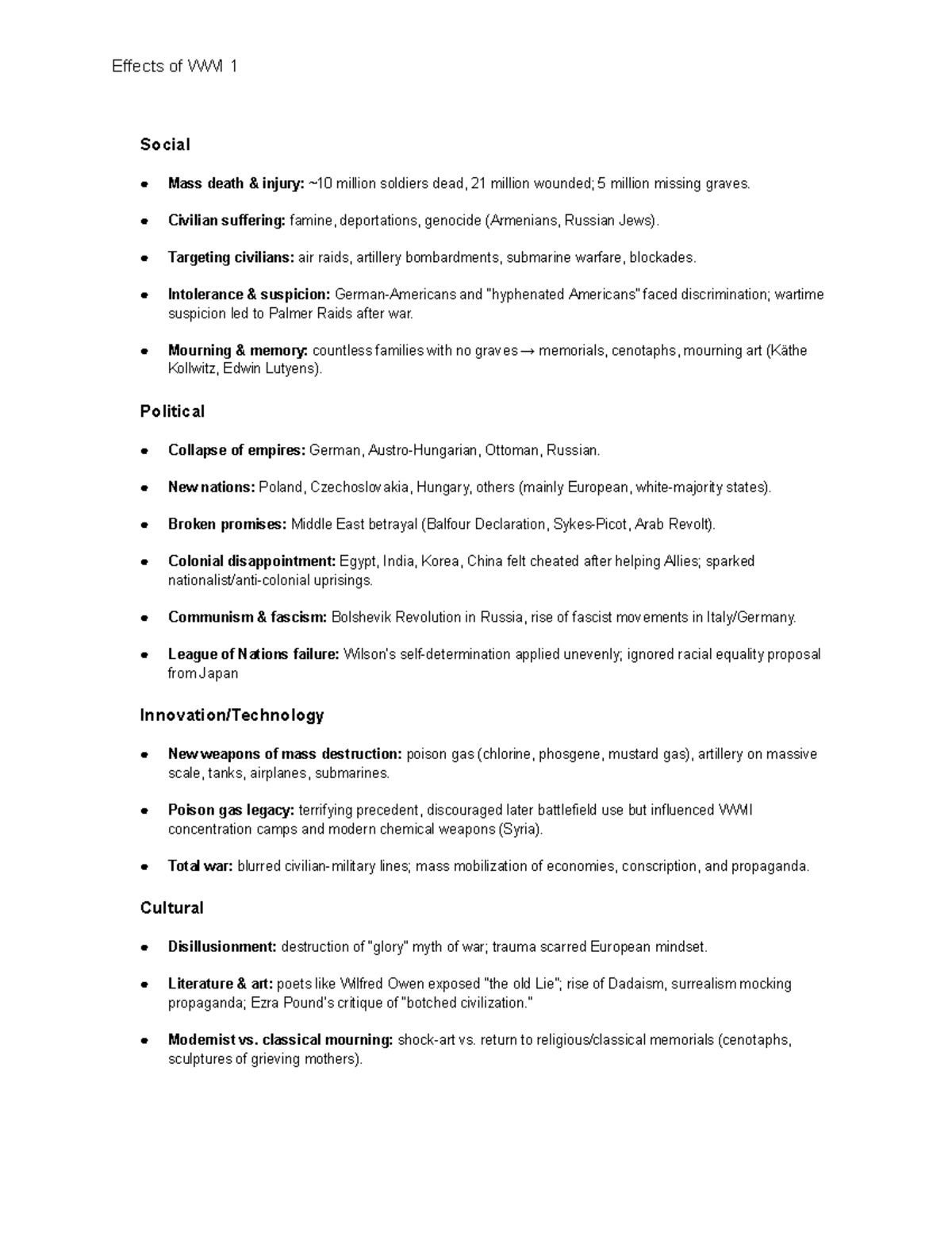 Effects of WWI: Social, Political, and Economic Consequences Analysis ...