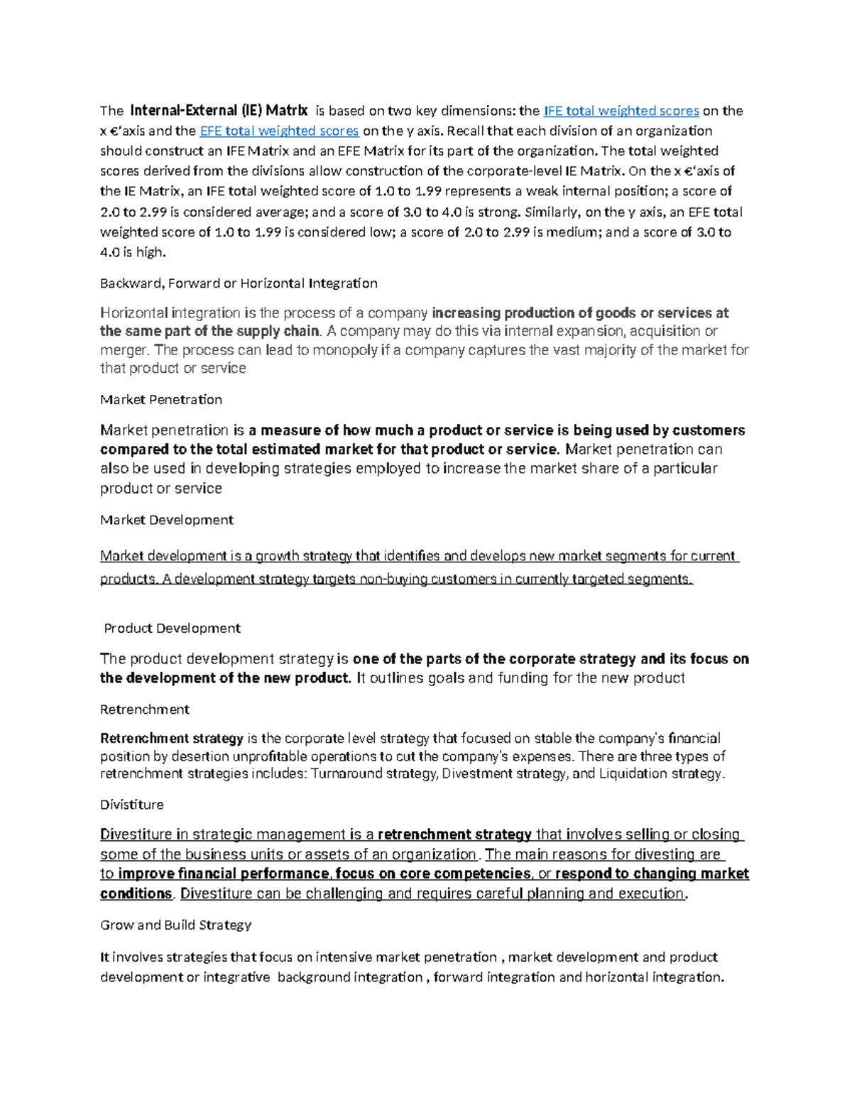 IE Matrix Explanation and Strategic Management Insights - Studocu