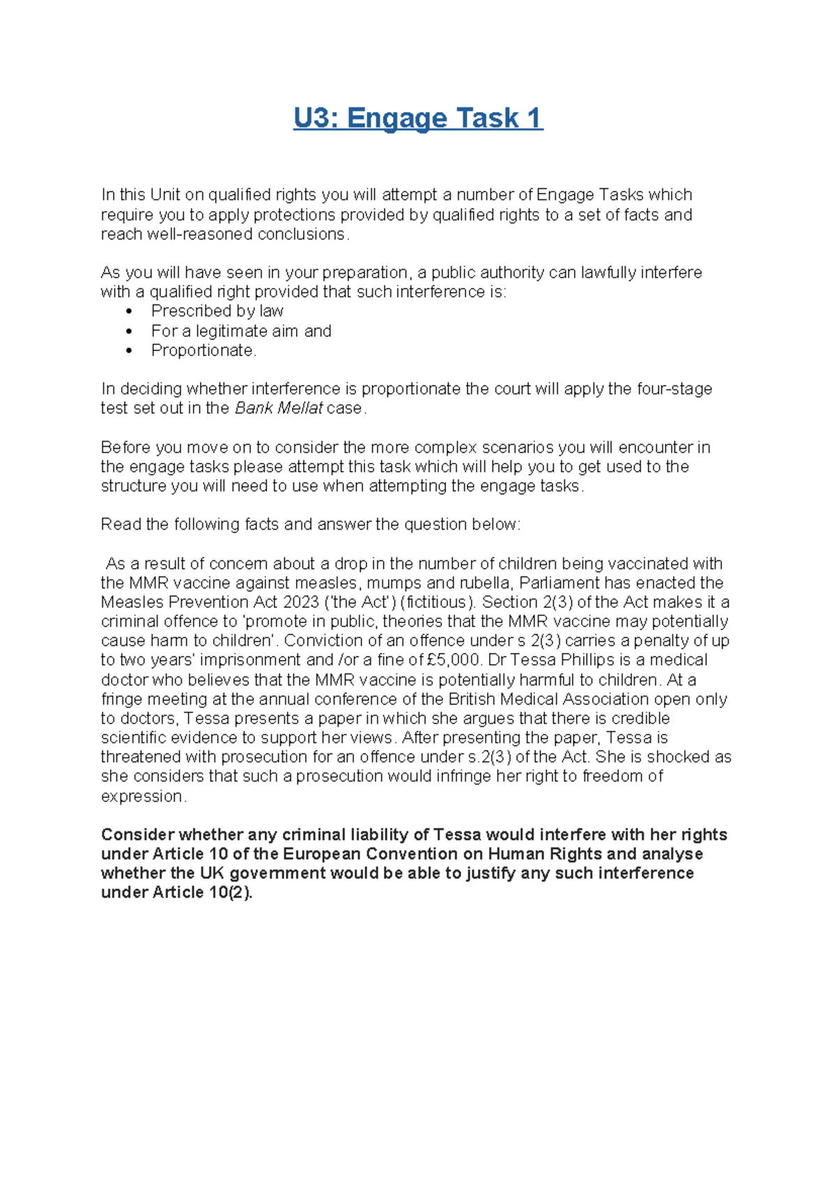 U3: Engage Task 1 - Analysis of Qualified Rights and Freedom of ...