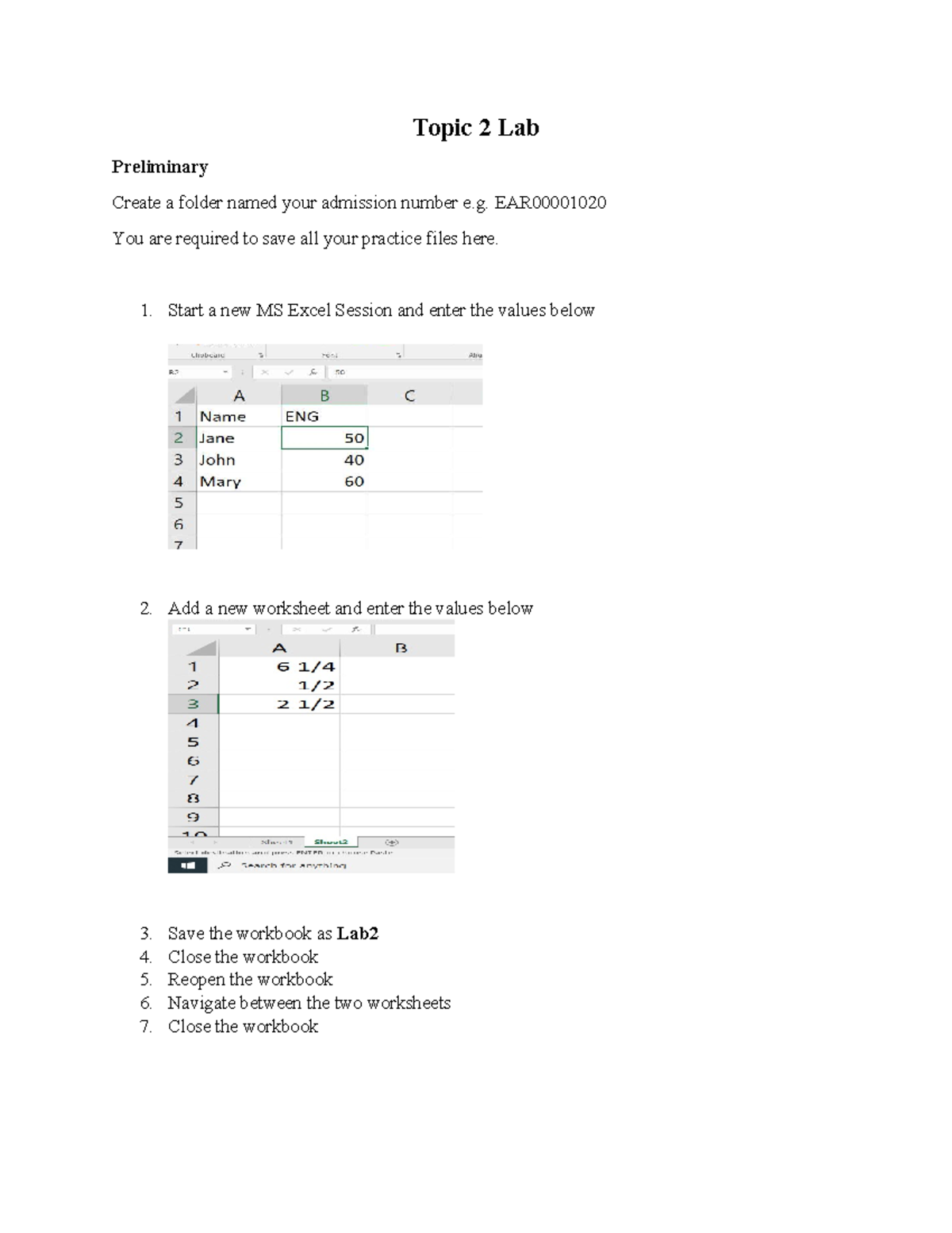 Topic 2 Lab - ms excel - Project Management - Topic 2 Lab Preliminary ...