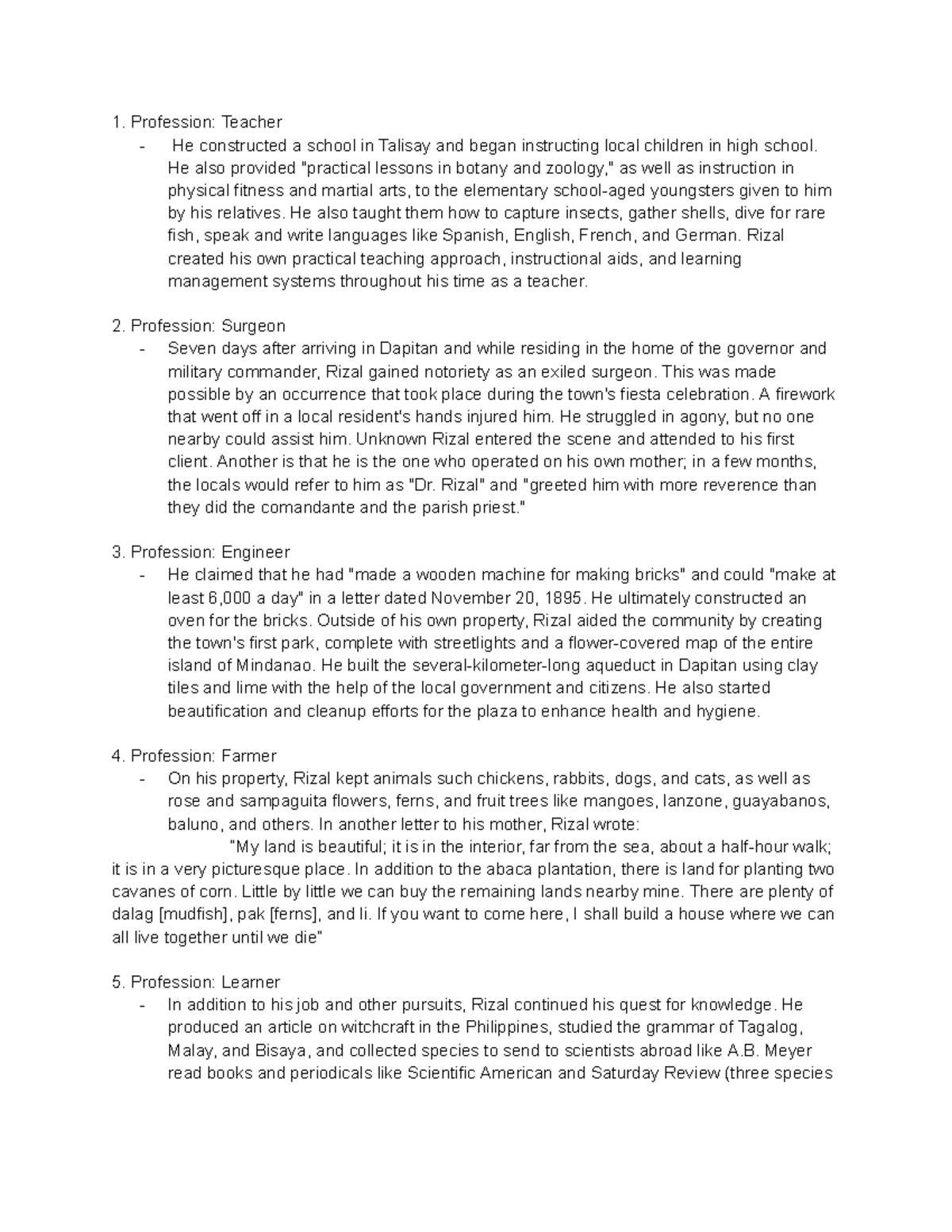 TLA7 Rizal: Exploring the Professions of Jose Rizal in Detail - Studocu