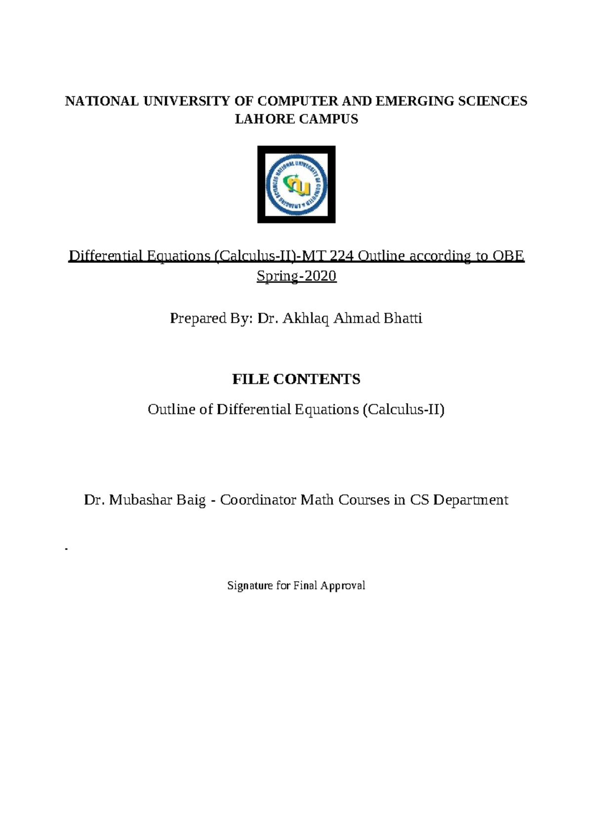 Differential Equations 224 Outline - OBE Format - Spring 2021 - Studocu