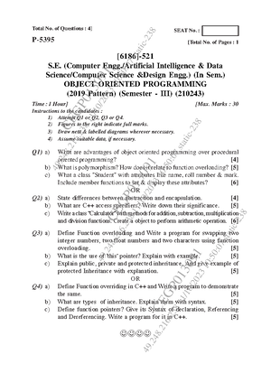 SE Insem all subjects questions paper - SPPU 2019 Syllabus S.E Computer Engineering - Studocu
