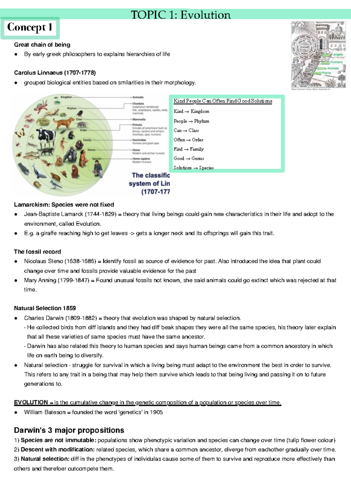 BIO 101: Evolution Concepts and Theories - Topic 1 Notes - Studocu
