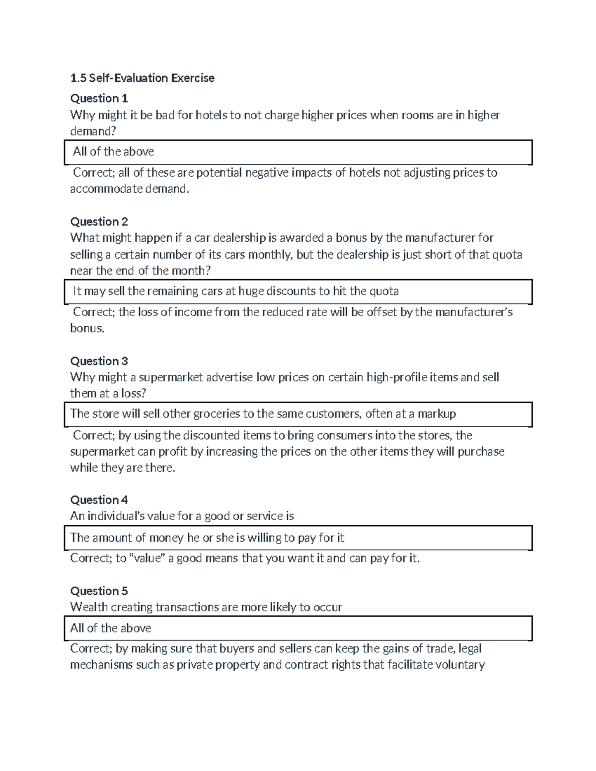 1.5 Self-Evaluation: Economic Principles and Market Dynamics - Studocu