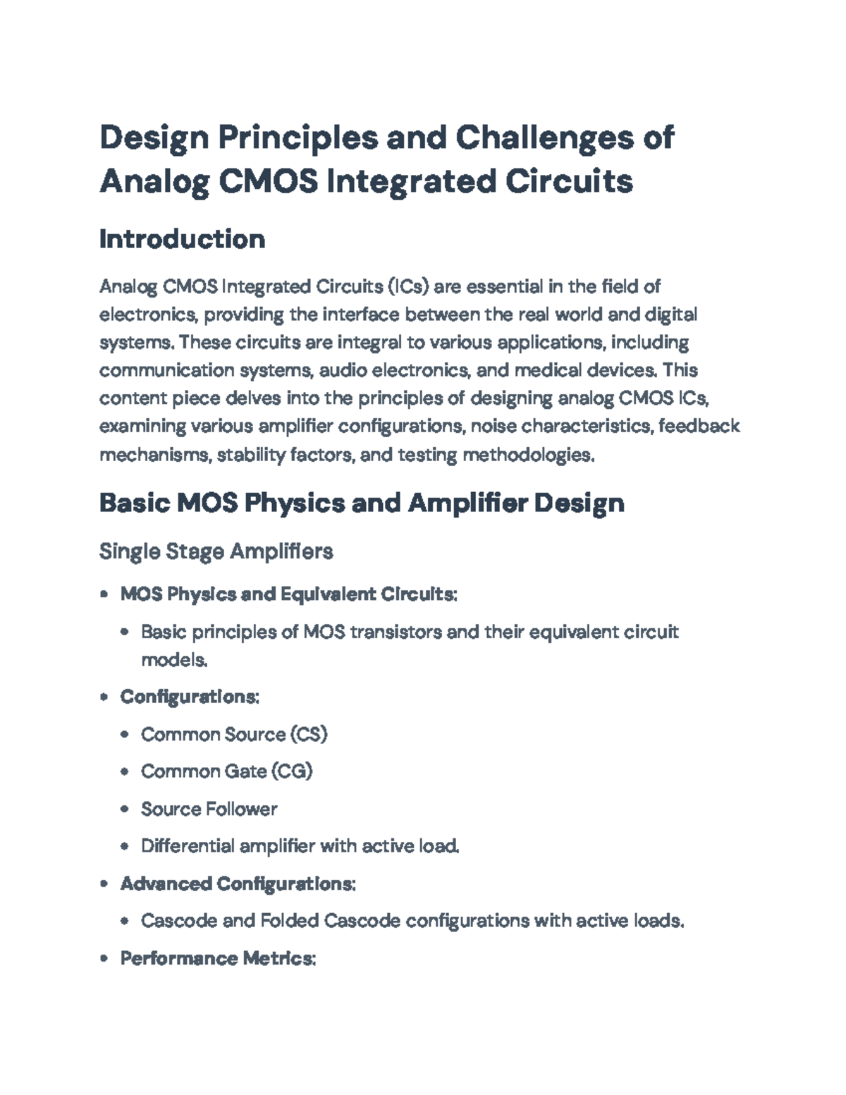 Analog CMOS IC Design Principles and Challenges for ECE 401 Course - Studocu