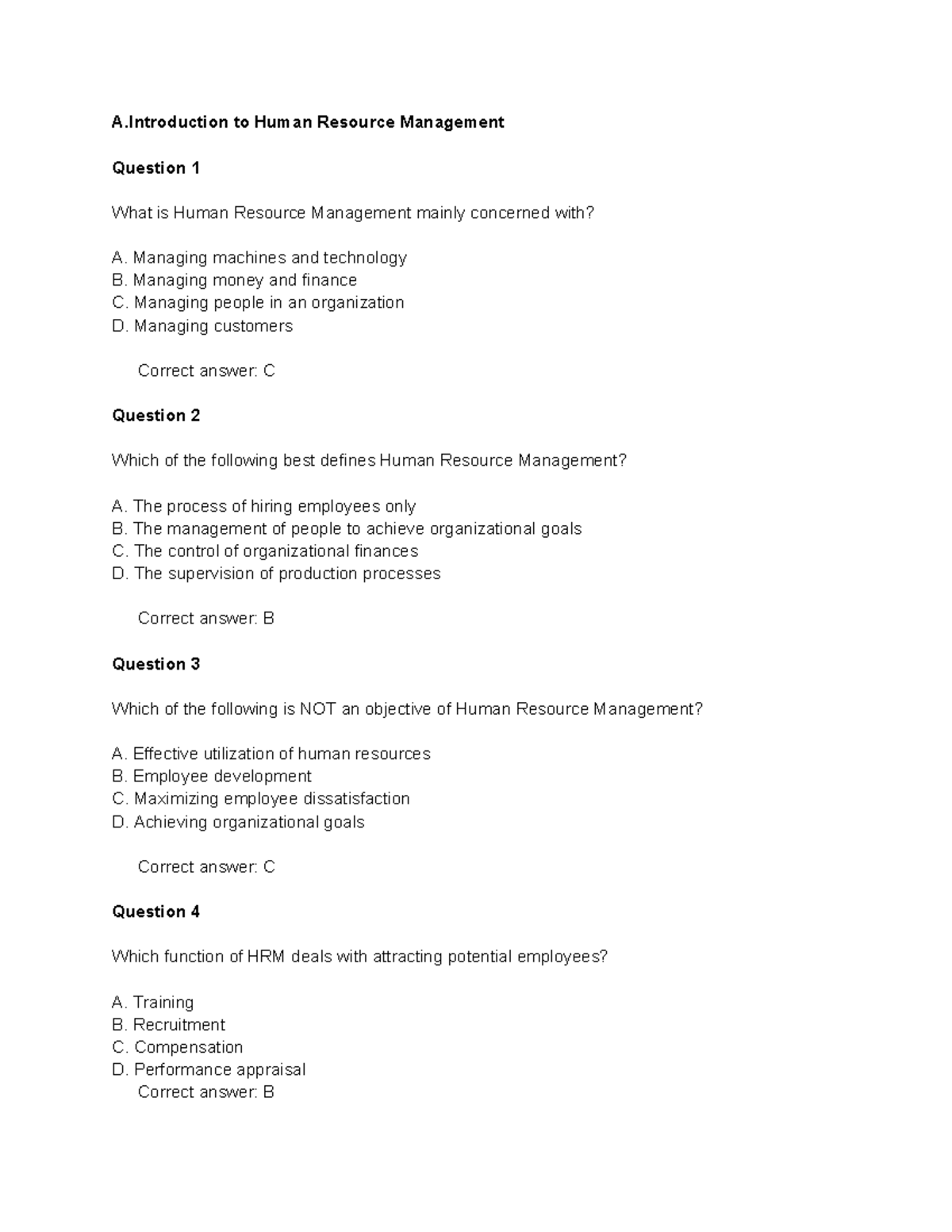 HRM 2025 Q&A - Human Resource Management Exam Questions - Studocu