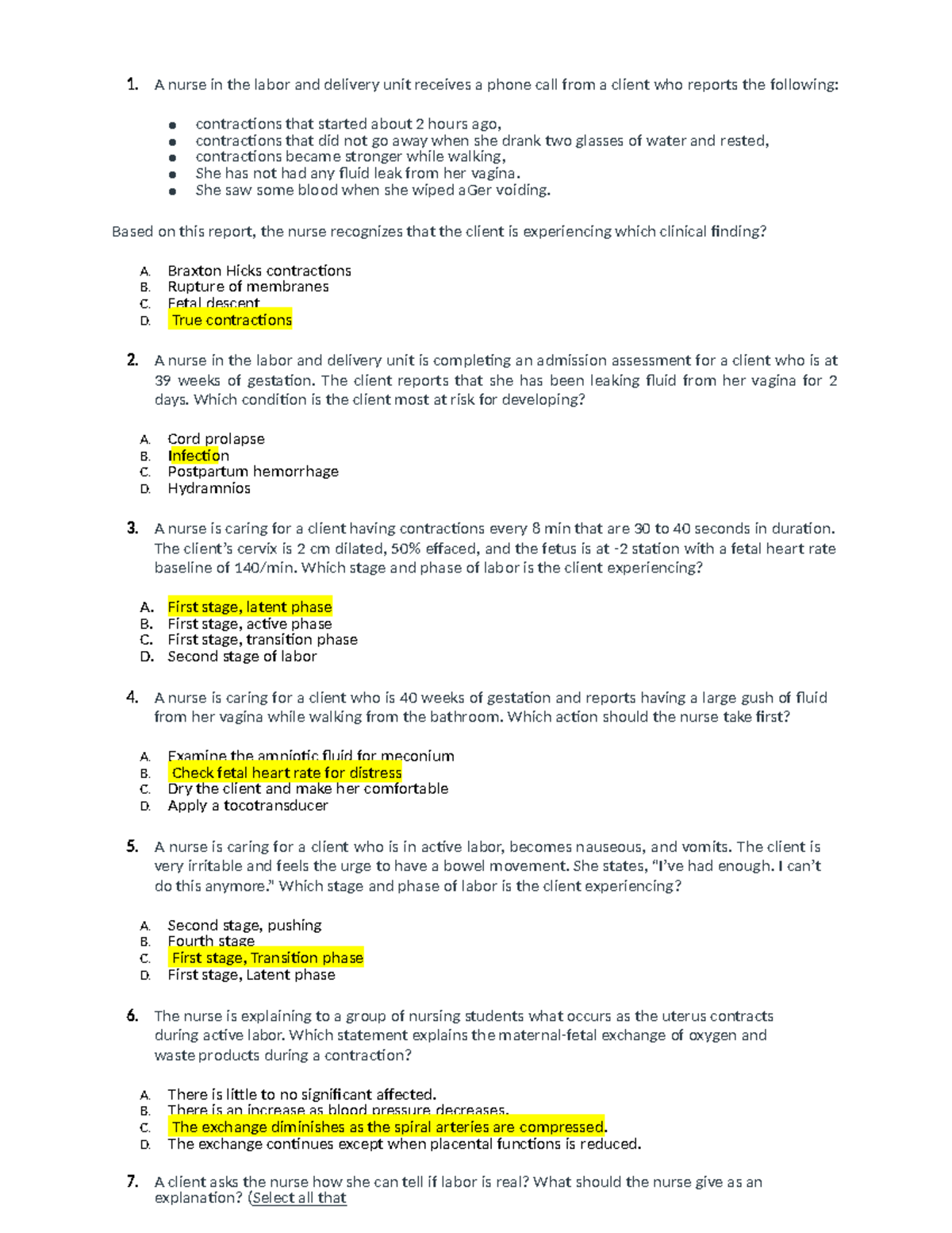 OB Quiz Notes: Clinical Findings and Labor Assessment - Studocu