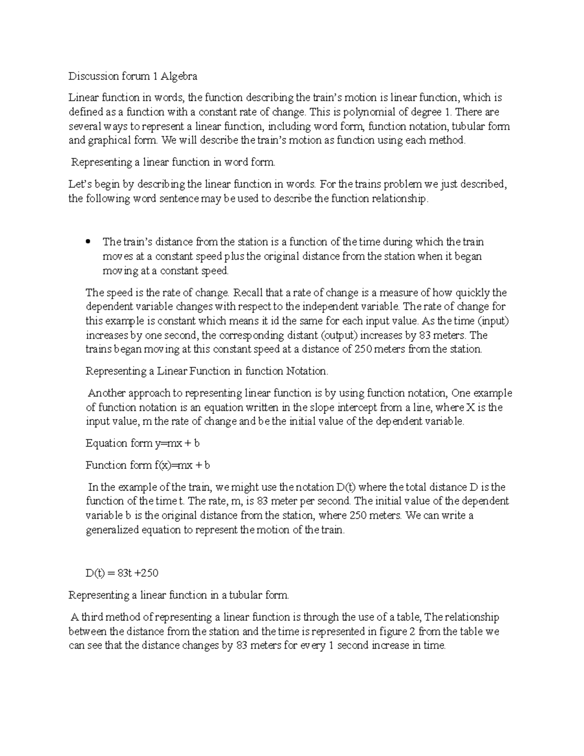 Algebra unit 2 reading unit 1 - Discussion forum 1 Algebra Linear ...