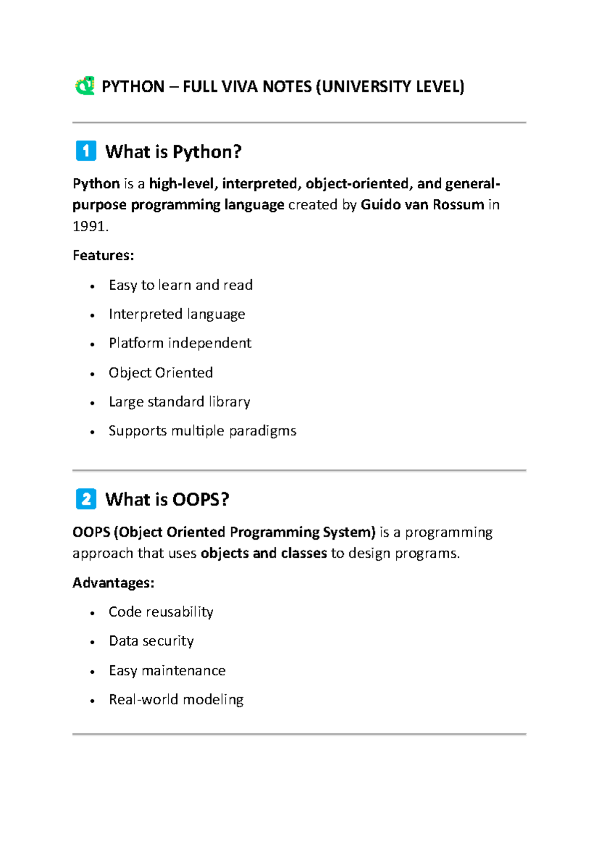 PYTHON FULL VIVA NOTES (UNIVERSITY LEVEL) - Studocu