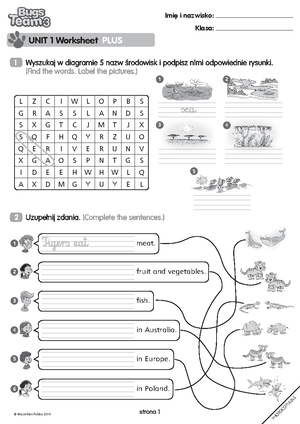 Bugs Team 3 Unit 2 PB Worksheet Plus - PHOTOCOPIABLE © Macmillan Polska ...
