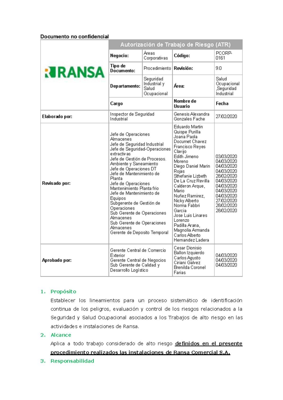 PCORP-0161 Procedimiento de Autorización de Trabajo de Riesgo (ATR ...