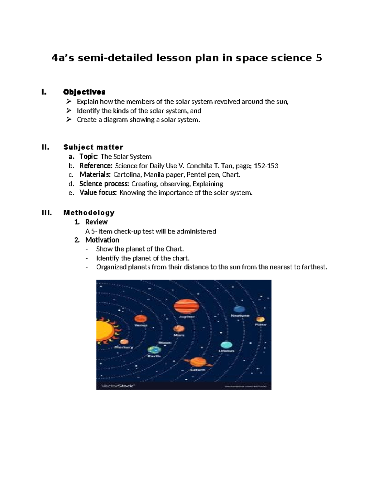 Detailed Lesson Plan in Space Science 5 I: The Solar System - Studocu