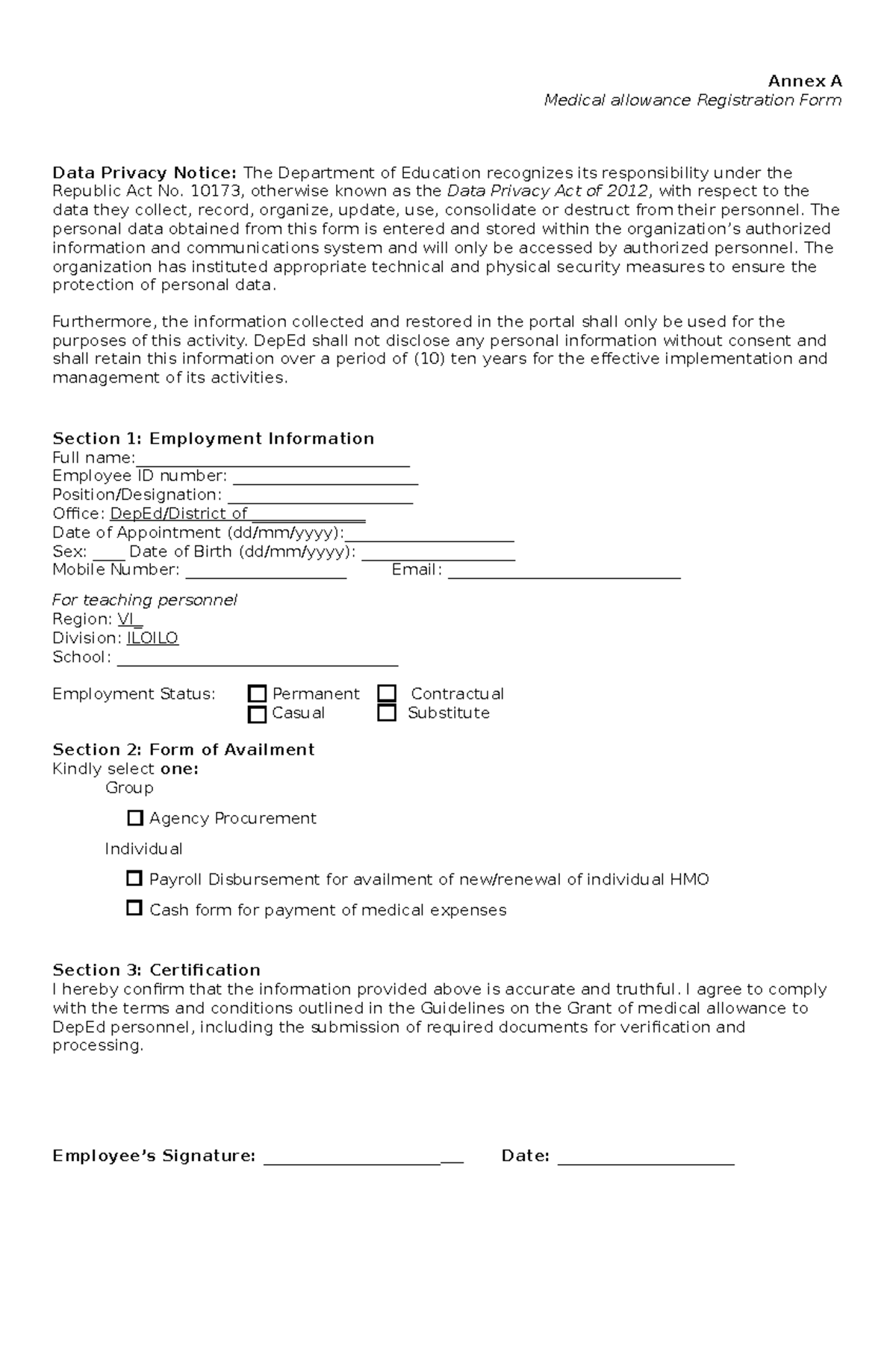 Medical Allowance Registration Form Data Privacy Notice - Annex A - Studocu